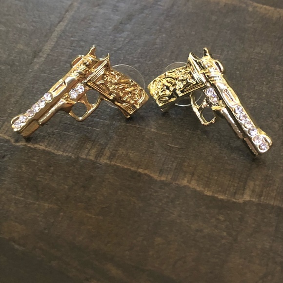 Jewelry | Gold Tone Crystal Automatic Gun Stud Earrings | Poshmark